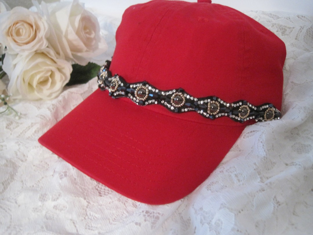 Red Rhinestone Beaded Trucker Hat: Women's Bling Baseball Cap - Etsy