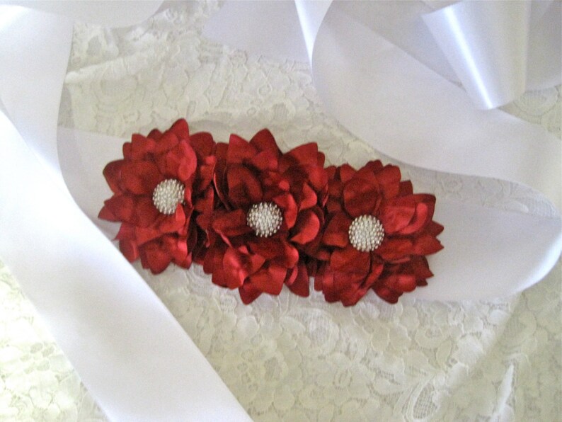 Red Flower Sash with White Three Inch Wide Satin Ribbon | Etsy