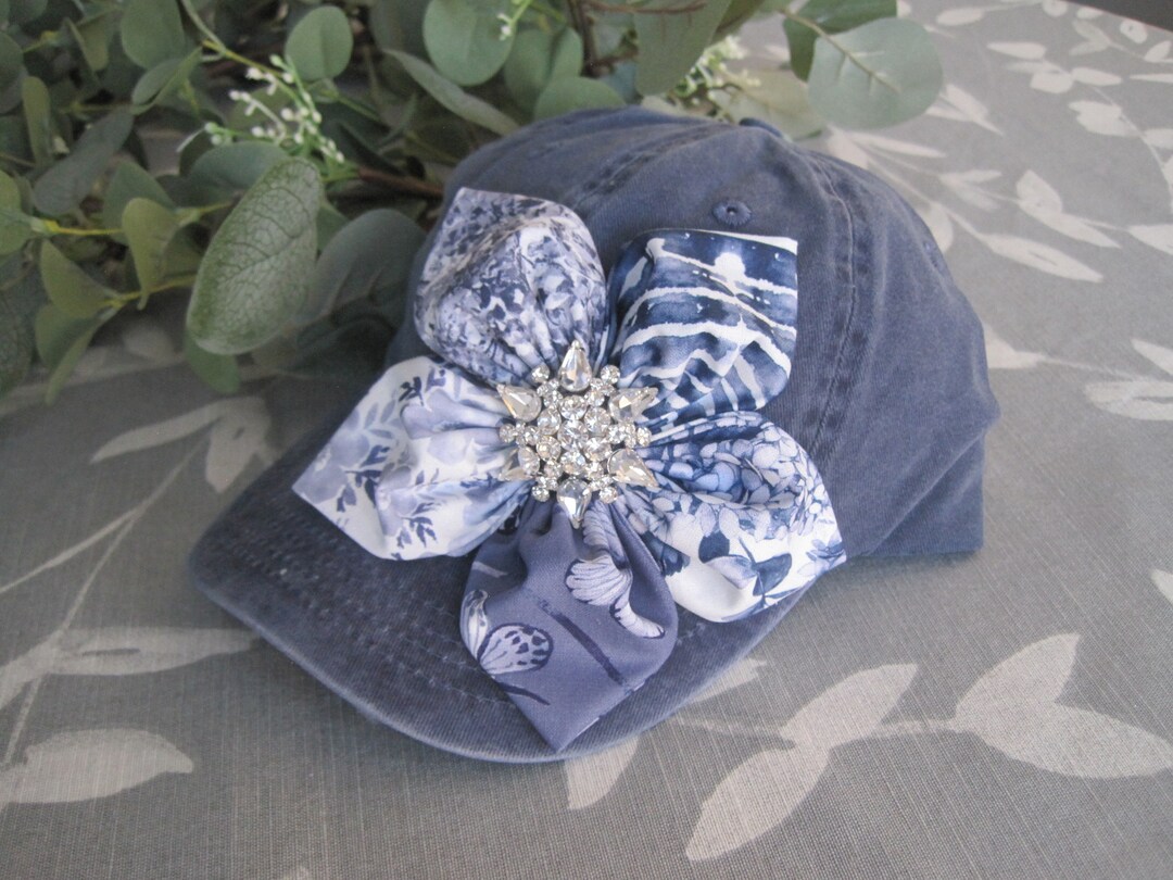Blue Trucker Cap: Rhinestone Petal Flower Baseball Hat - Etsy