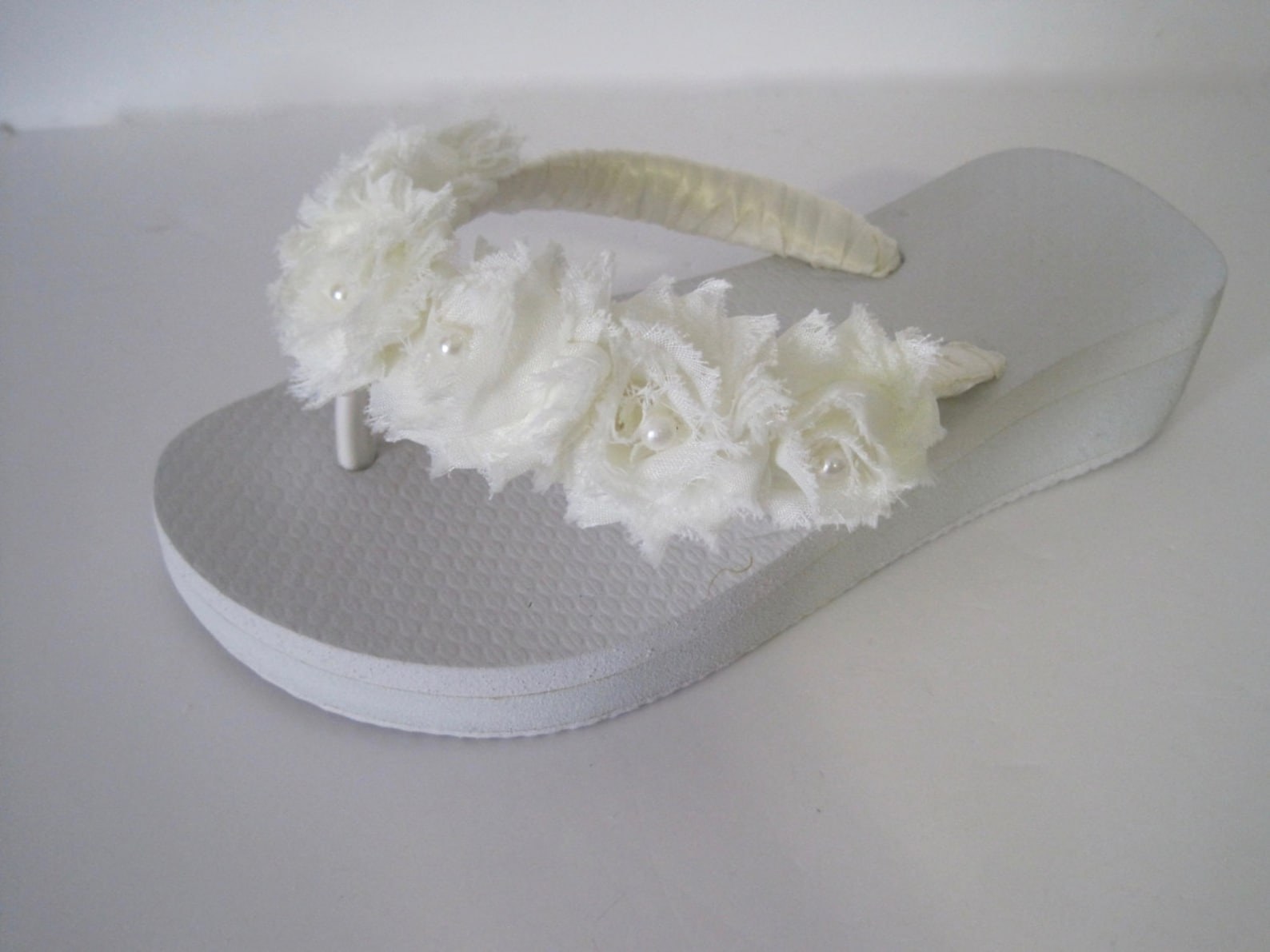 Flip Flops Bridal Wedding Ivory With Chiffon Flowers and Pearl | Etsy