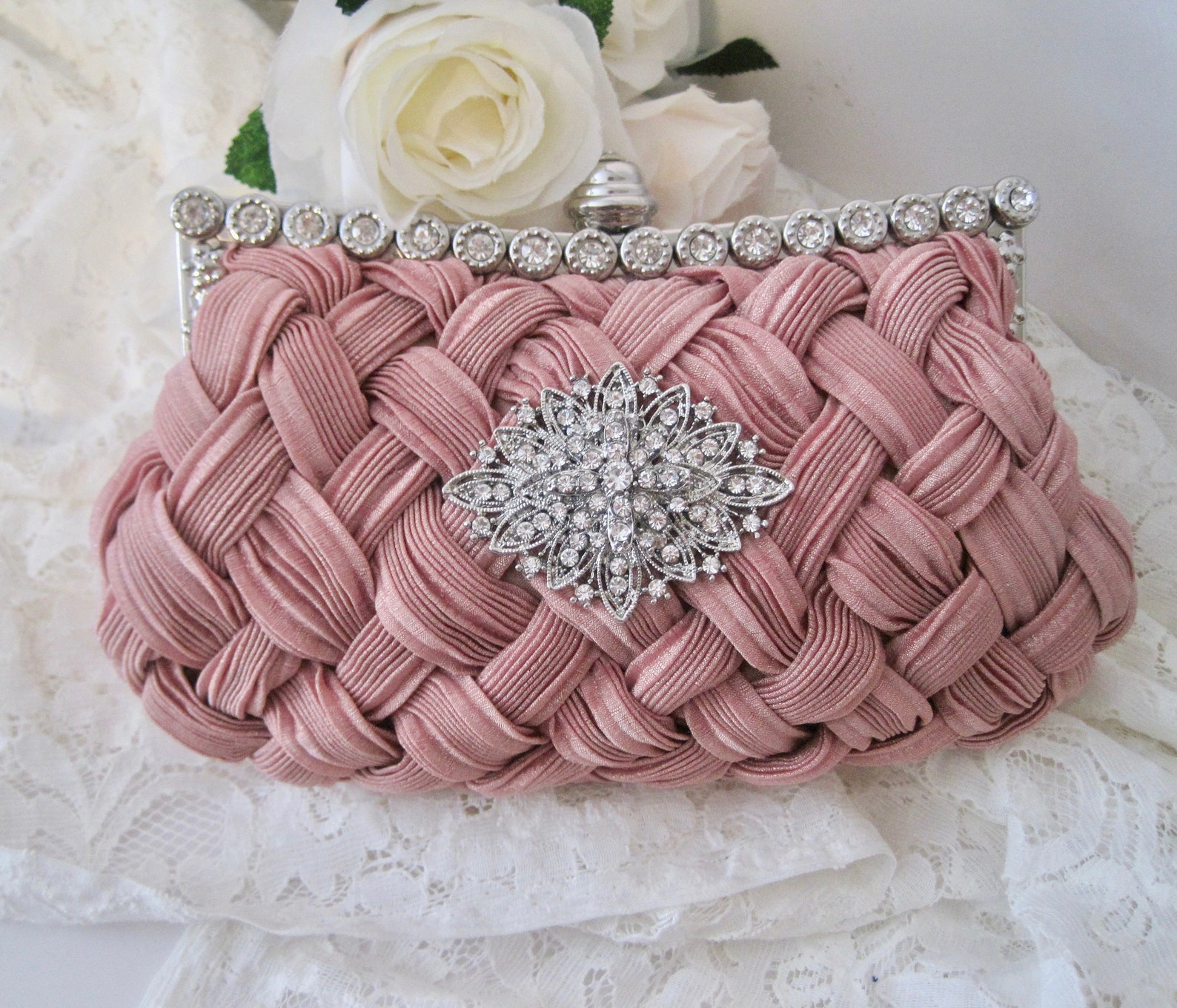 Clutch Rose Satin Clutch Rose Clutch Purses Evening Bags - Etsy