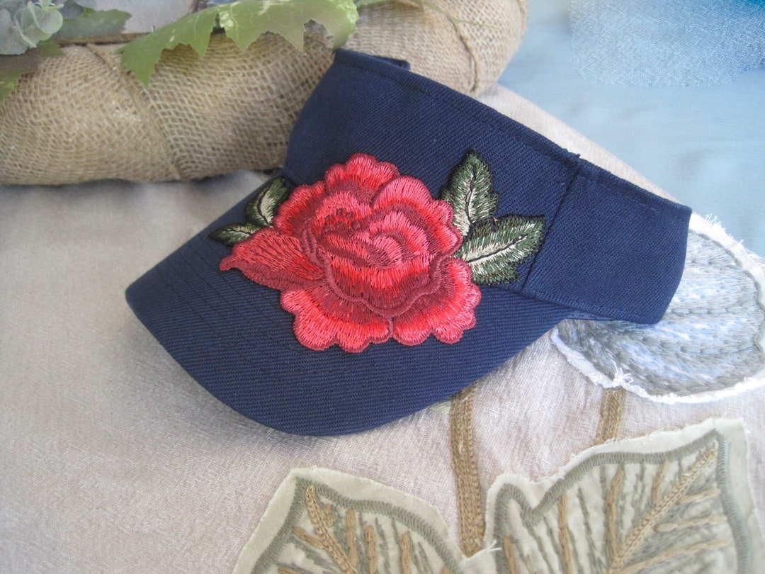 Golf Visor Navy Blue Golf Sun Visor With Red Rose Flower Appliqué Golf ...