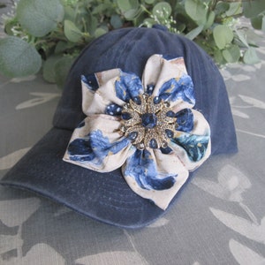 Blue Trucker Hat: Rhinestone Flower Baseball Cap - Etsy