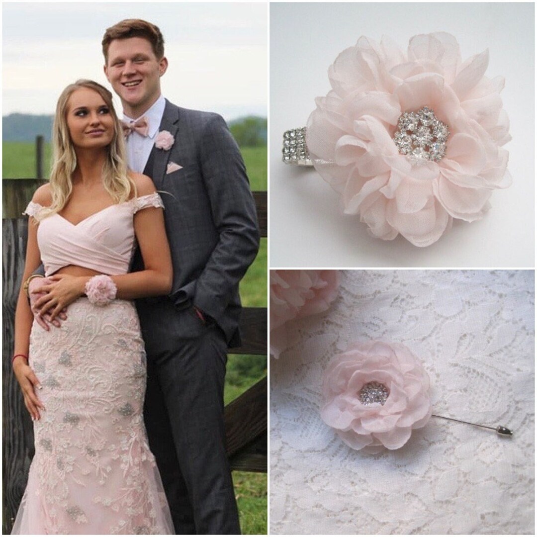 Blush Pink Chiffon Rhinestone Wrist Corsage: Wedding Prom Bracelet - Etsy
