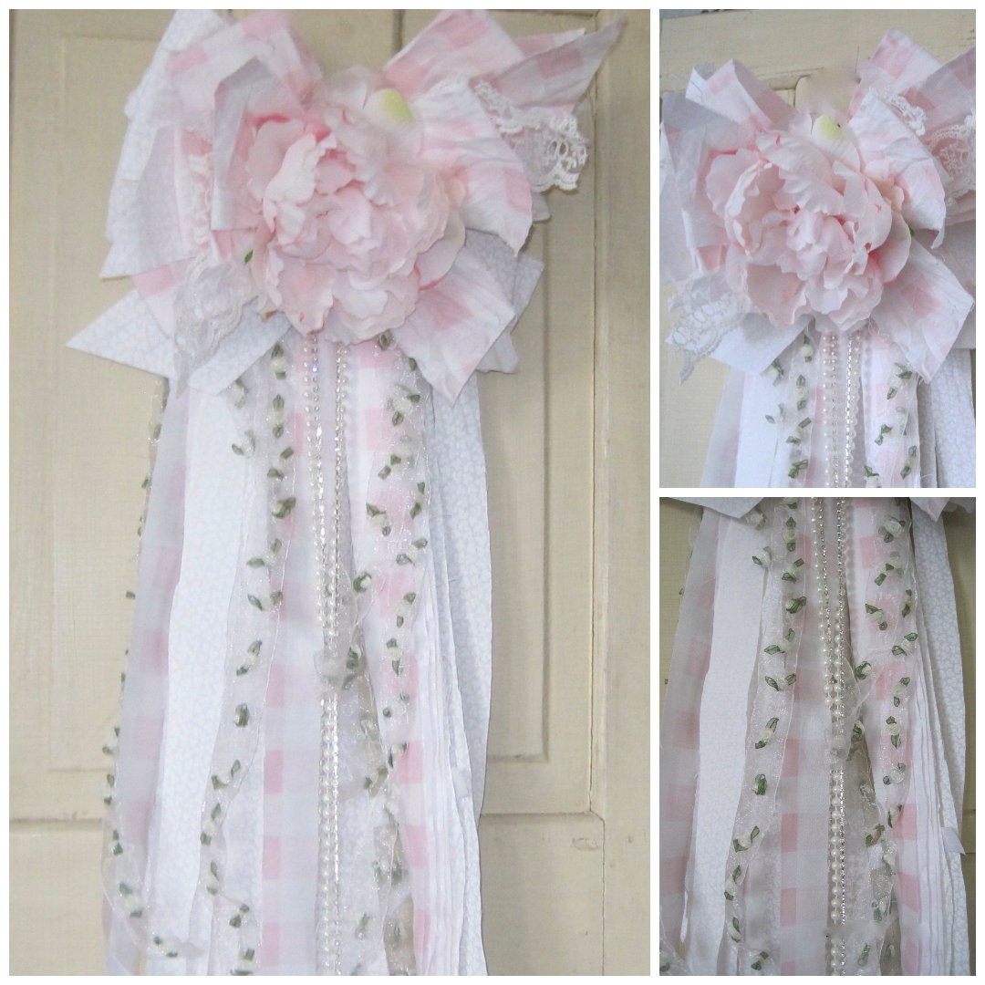 Rag Bow Baby Girl Pink Starched Shabby Chic Rag Bow Wreath Bow Pink Rag ...