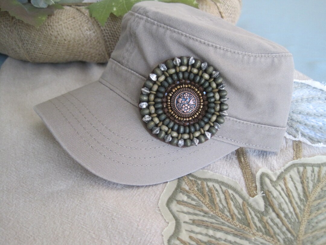 Cadet Hat Khaki Military Hat Unique Beaded Cadet Baseball Hat Dad ...