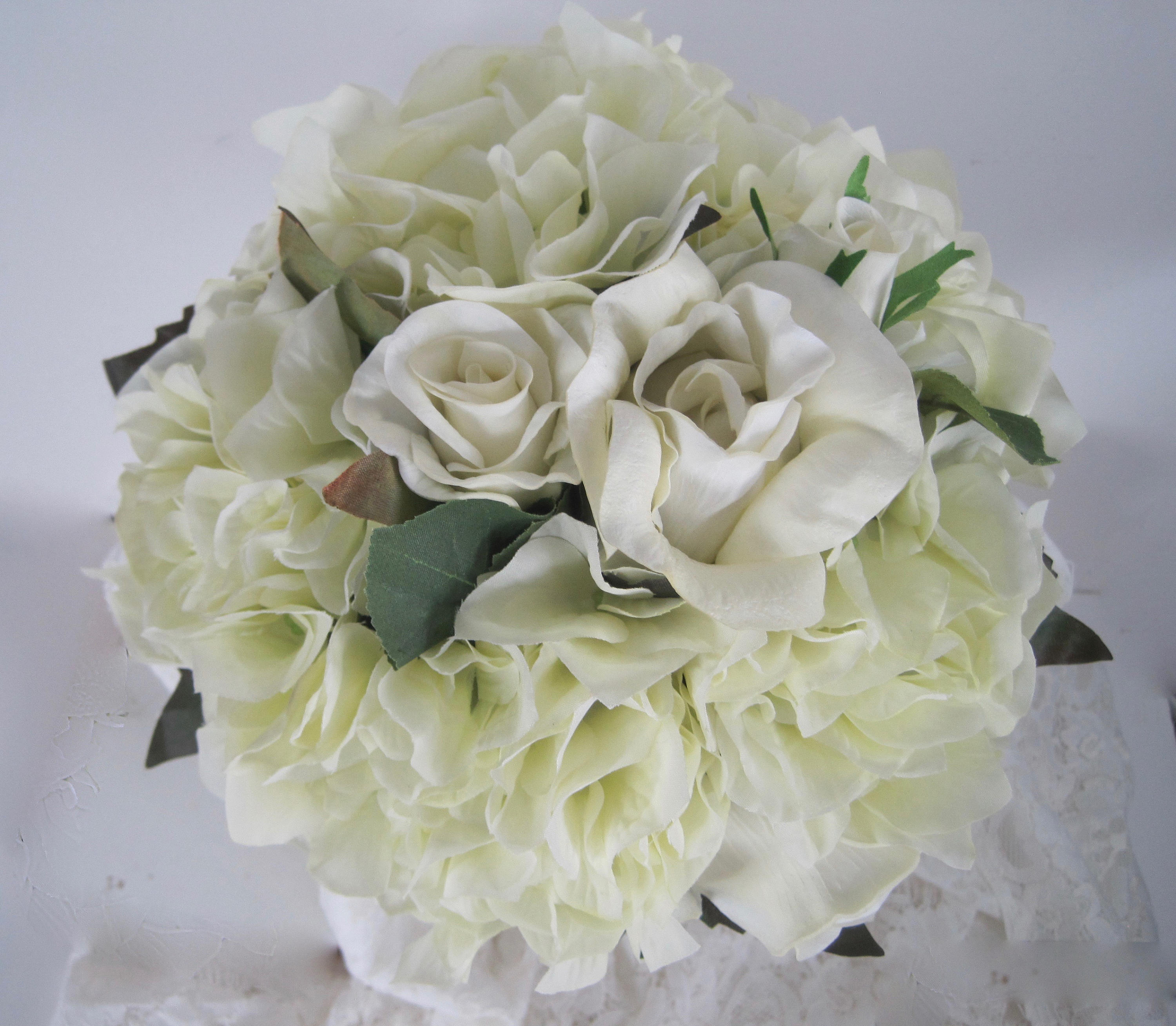 Bridal Bouquet Ivory Cream Roses and Hydrangea French Knotted | Etsy