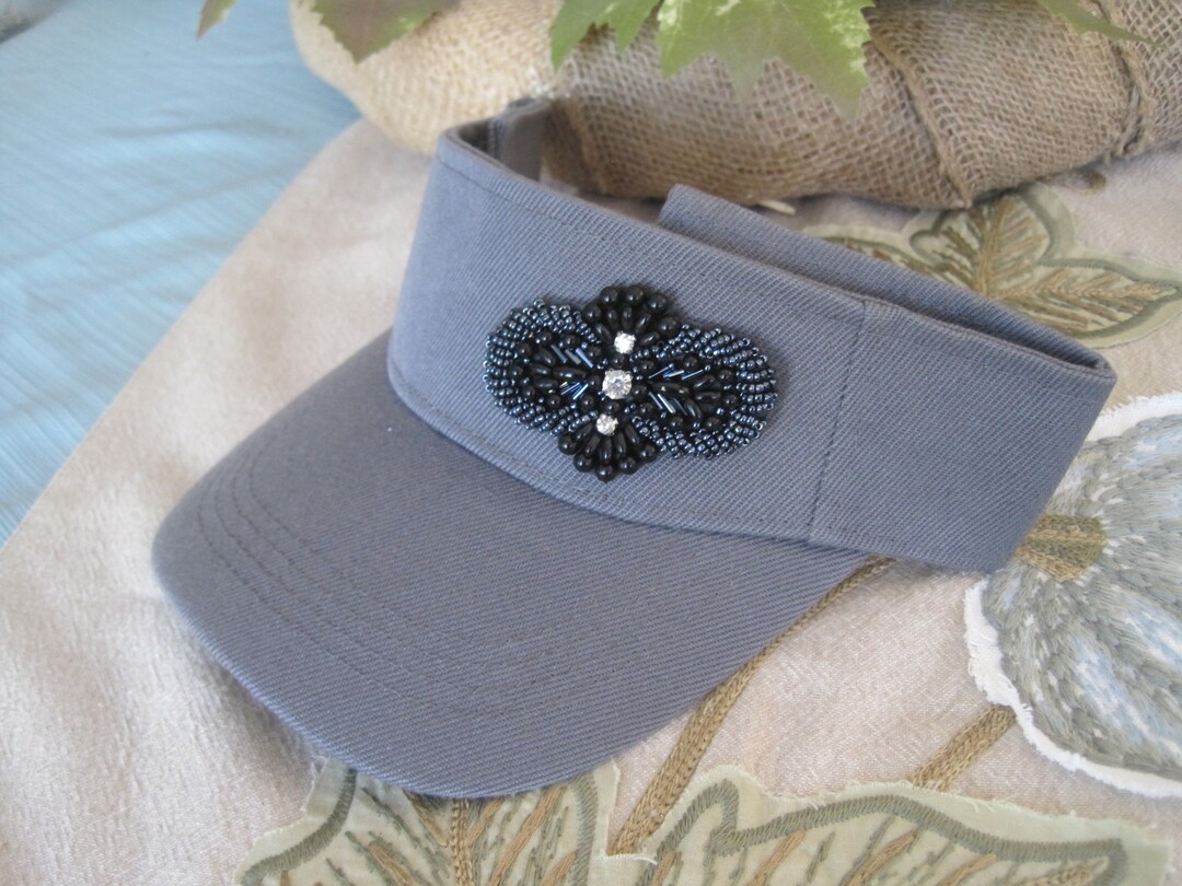 Visor Golf Sun Visor Grey With Beautiful Black Beaded Rhinestone Accent ...