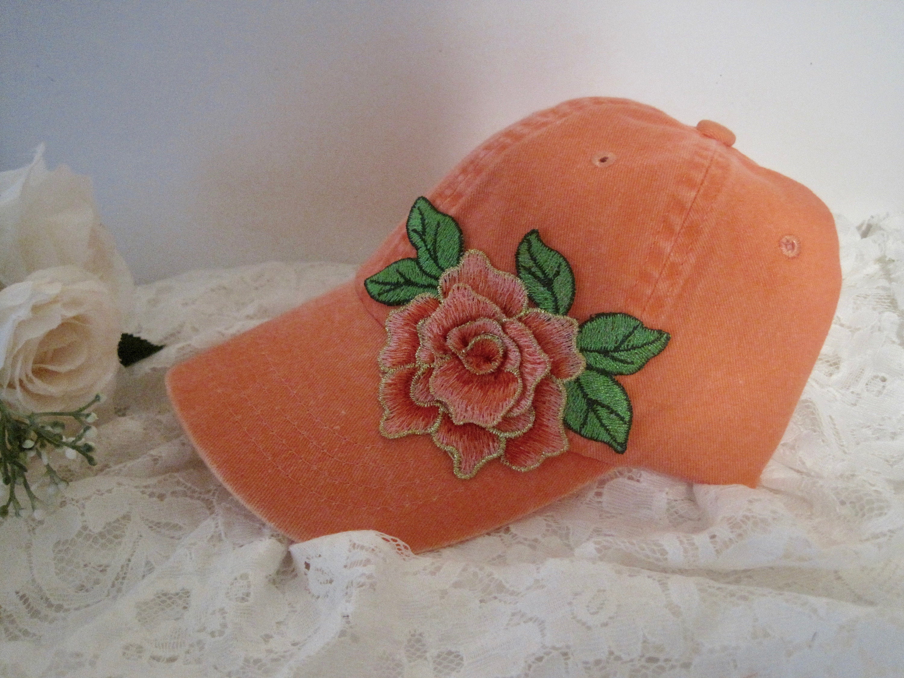 Youth Toddler Peach Baseball Cap with Peach Embroidered Rose | Etsy