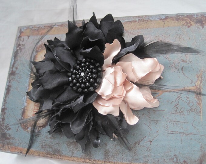 Brooch Black Feather Flower Shoulder Flower Pin Brooch Black With ...
