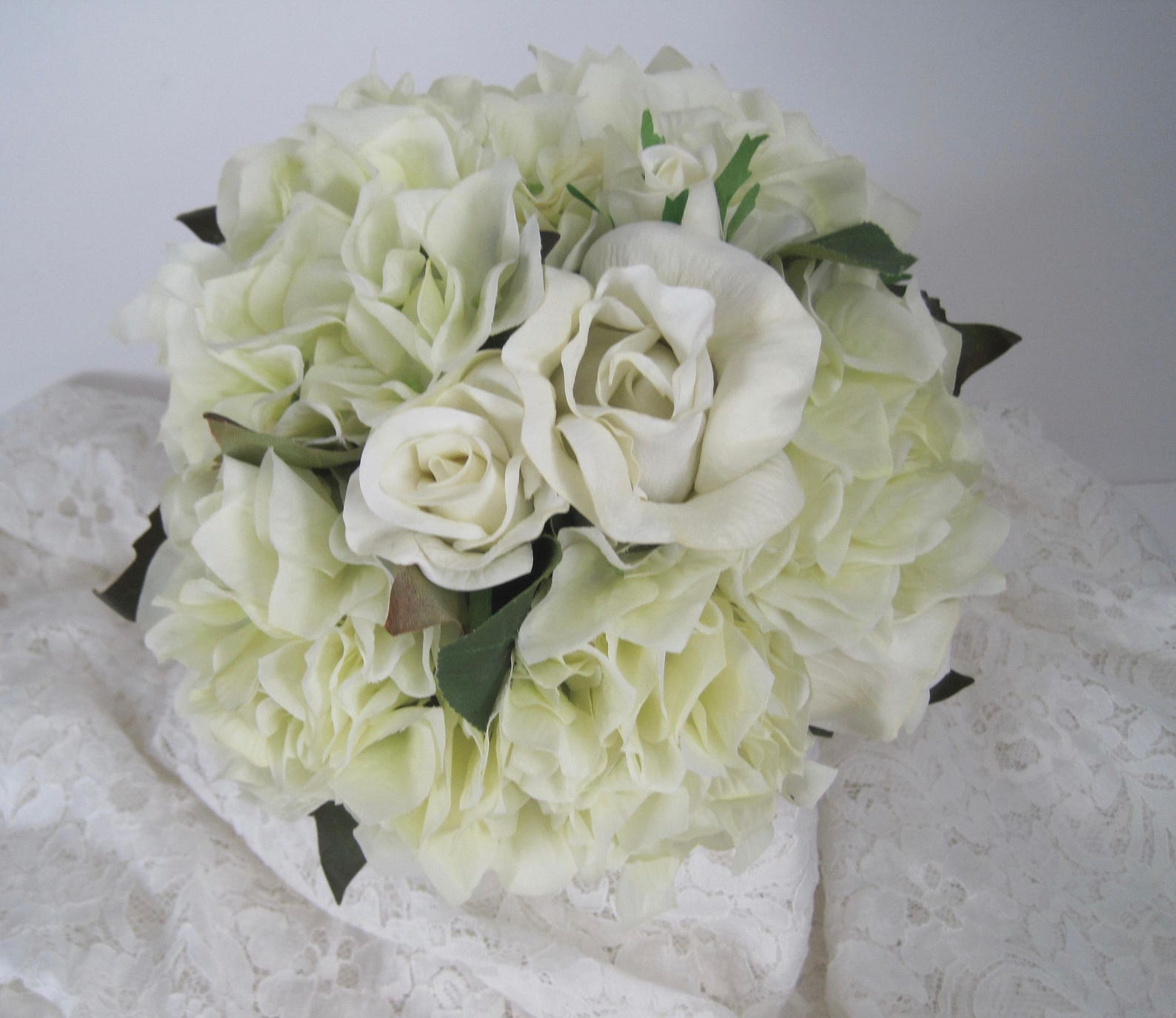 Bridal Bouquet Ivory Cream Roses and Hydrangea French Knotted - Etsy