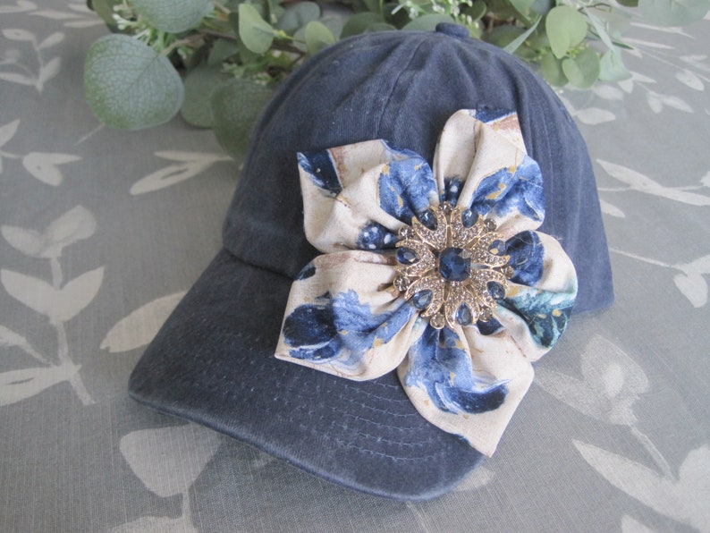 Blue Trucker Hat: Rhinestone Flower Baseball Cap - Etsy