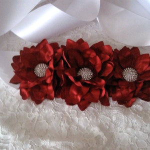 Red Flower Sash With White Three Inch Wide Satin Ribbon - Etsy