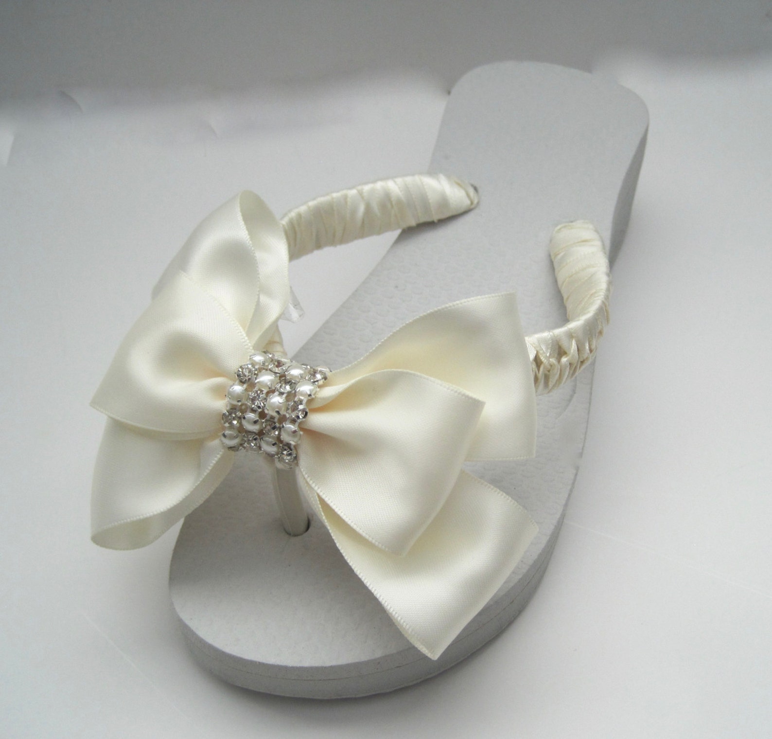 Flip Flops Bridal Wedding Ivory With Gorgeous Ivory Satin Bow - Etsy