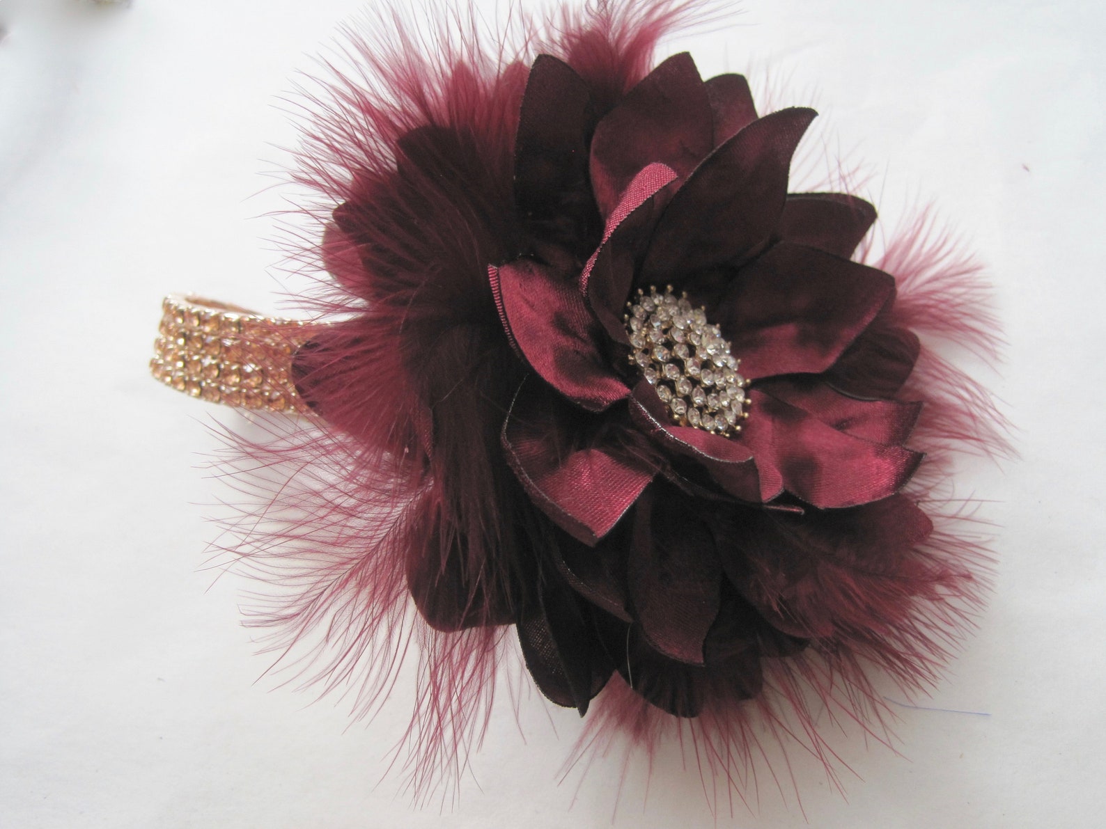 Gorgeous Burgundy Wine Feather Rhinestone Wrist Corsage with | Etsy