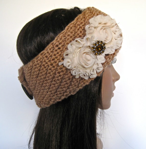 Brown Tan Knit Ear Warmer Headband Head Wrap Winter Hat With | Etsy