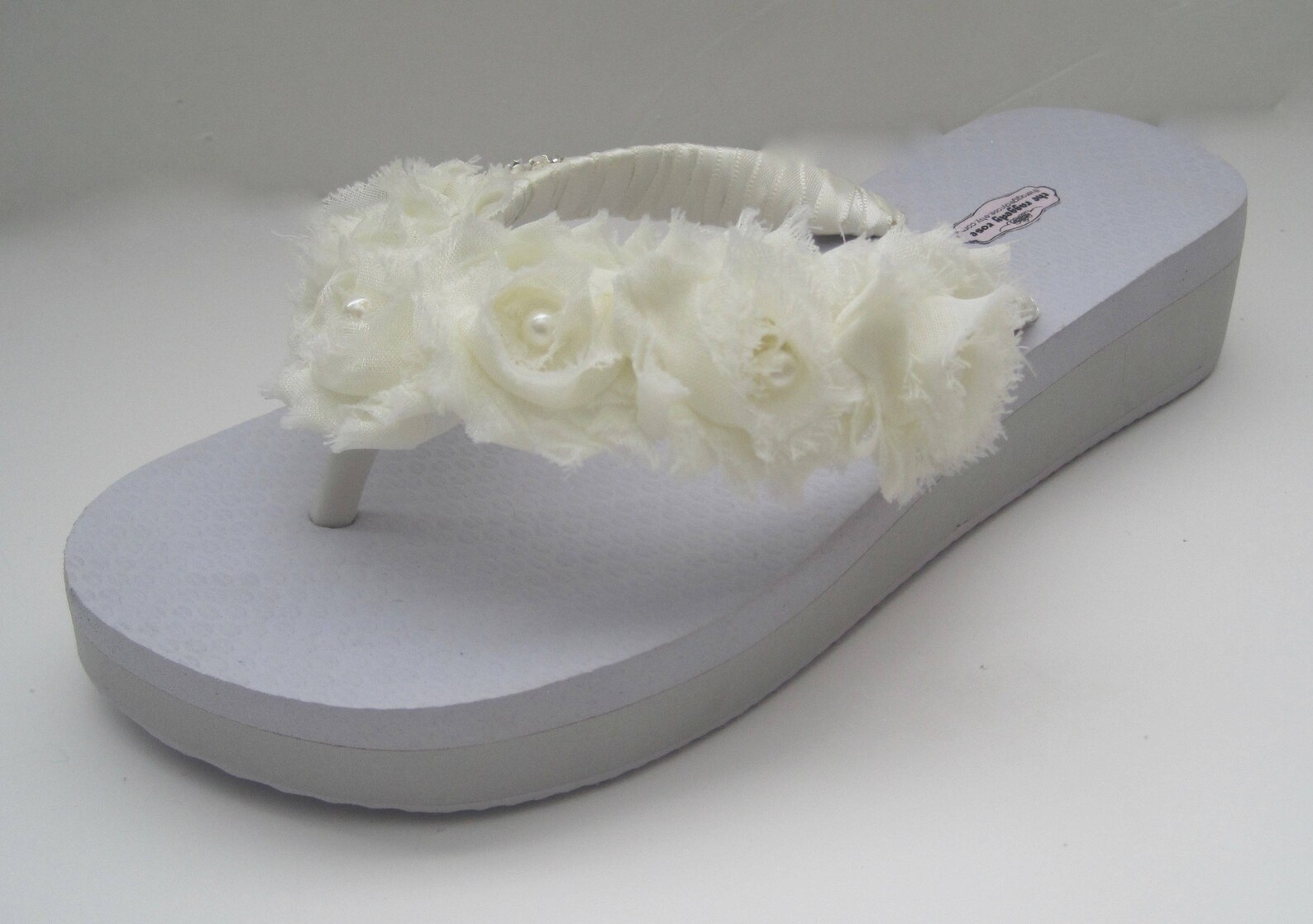 Flip Flops Bridal Wedding Ivory With Chiffon Flowers and Pearl | Etsy