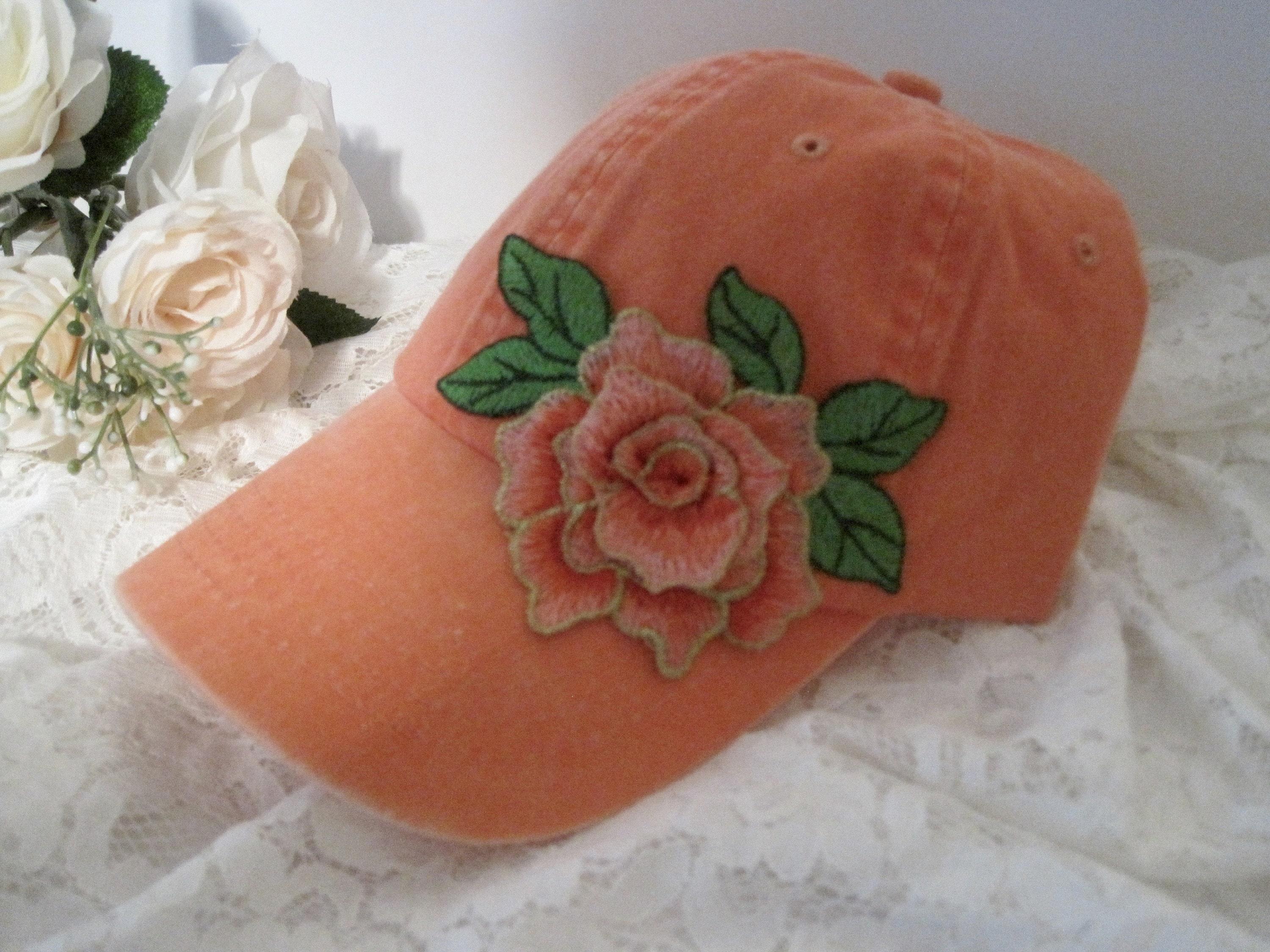 Youth Toddler Peach Baseball Cap with Peach Embroidered Rose | Etsy