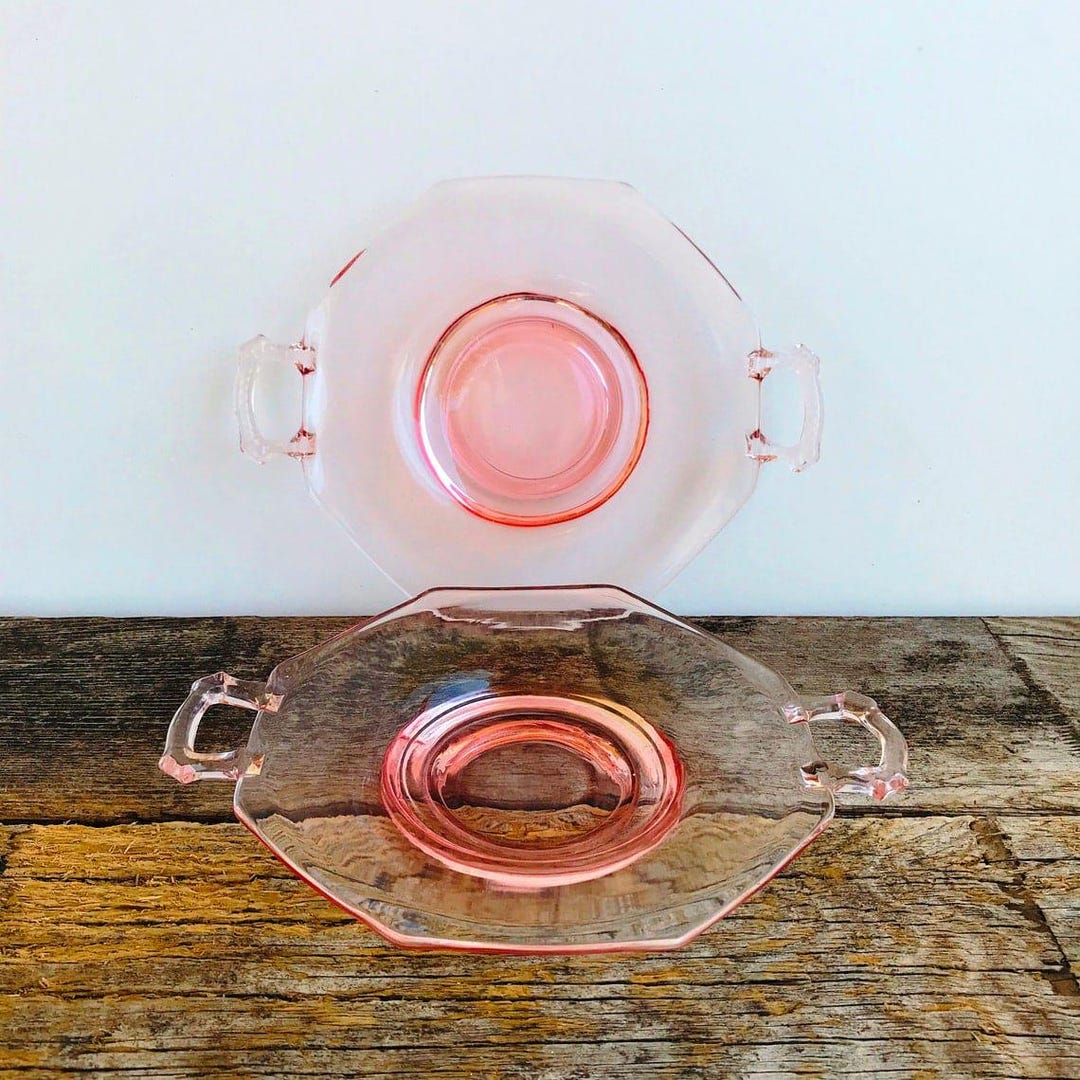 Cambridge Decagon Pink Depression Glass Open Handled Serving Plates SET ...