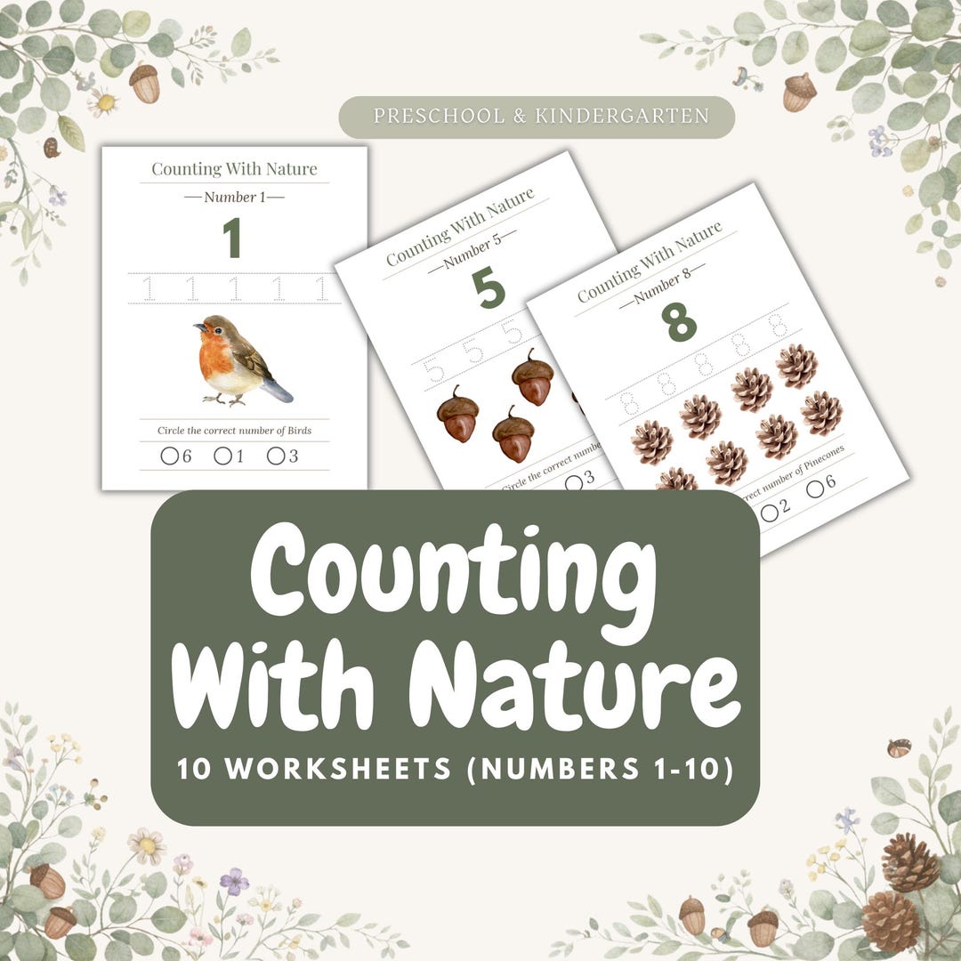 Counting With Nature 1–10 | Preschool Math Worksheets | Number Tracing ...