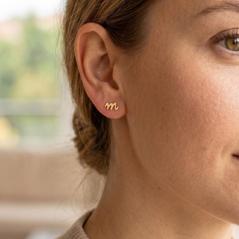 Custom Sterling Silver Initial Stud Earrings, Personalized Monogram ...