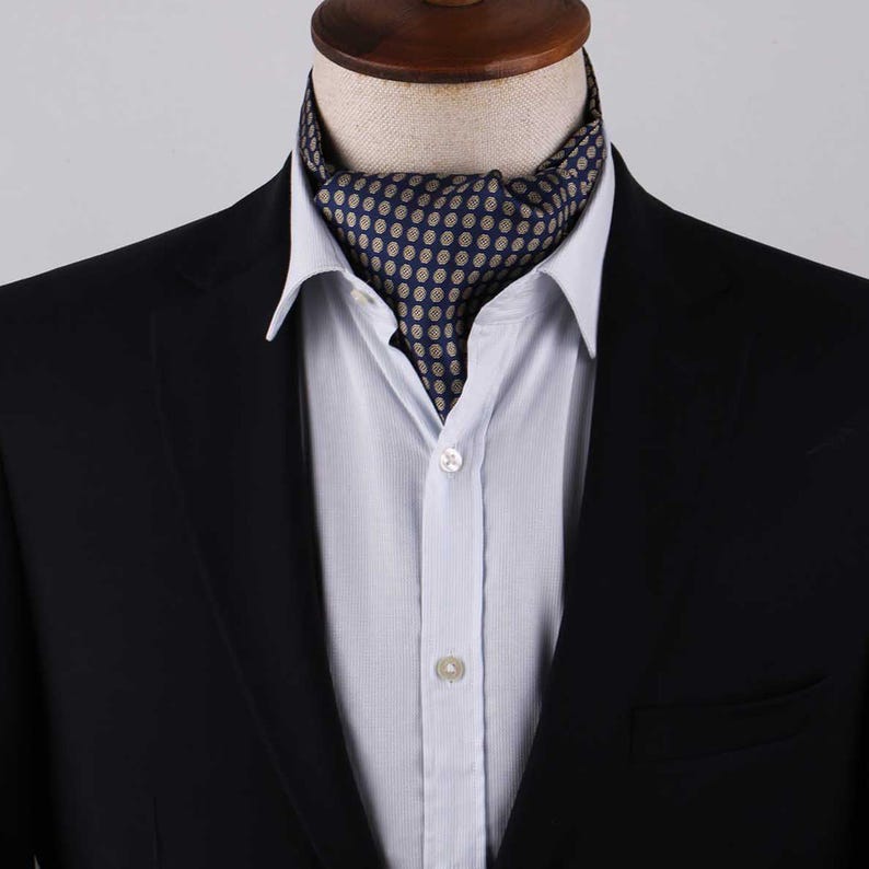 Navy Gold Motif Italian Silk Ascot Tie, Classic Wedding Formal Tie - Etsy