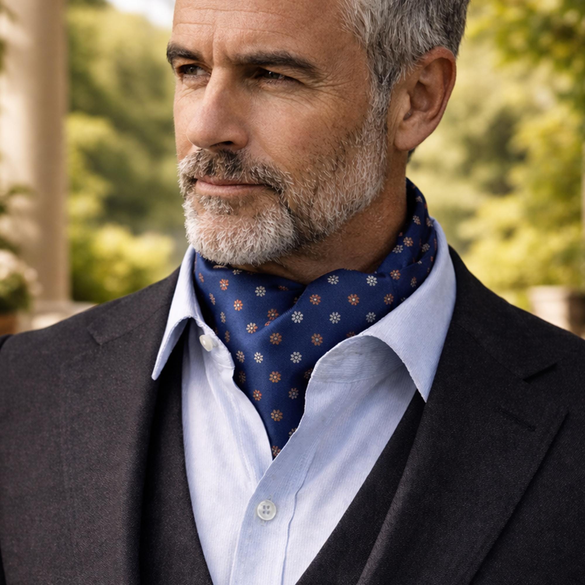 Classic Navy Floral Silk Ascot Tie for Men, Italian Formal Wedding ...
