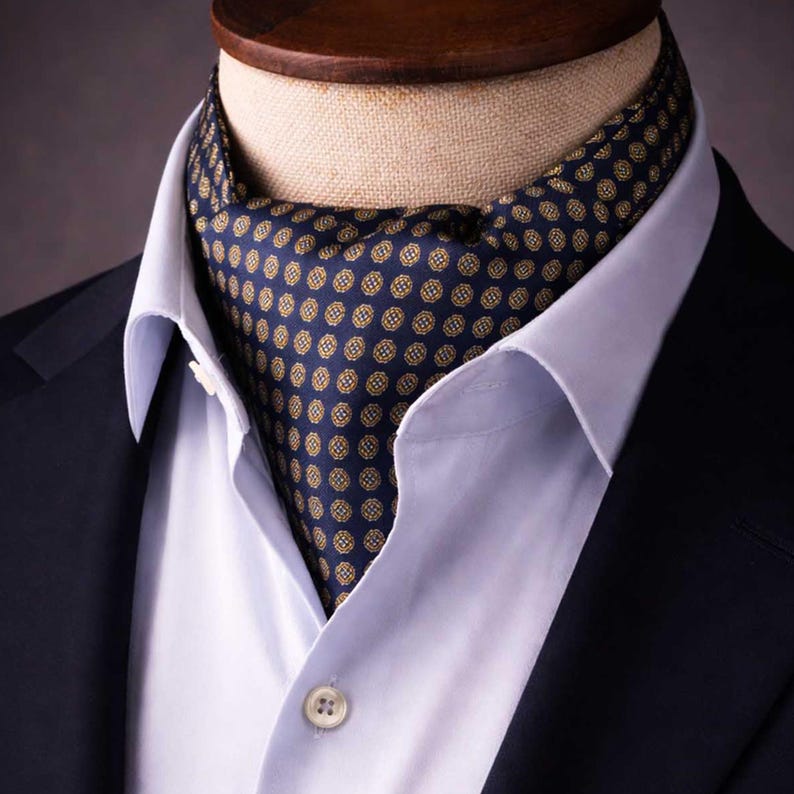 Navy Gold Motif Italian Silk Ascot Tie, Classic Wedding Formal Tie - Etsy