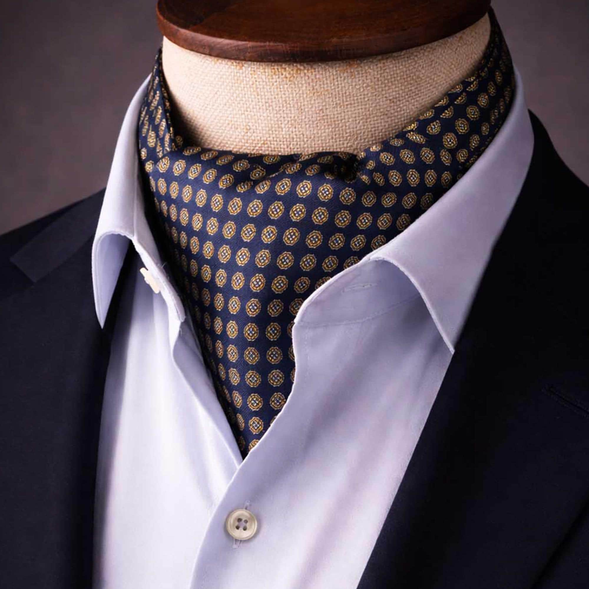 Navy Gold Motif Italian Silk Ascot Tie, Classic Wedding Formal Tie - Etsy