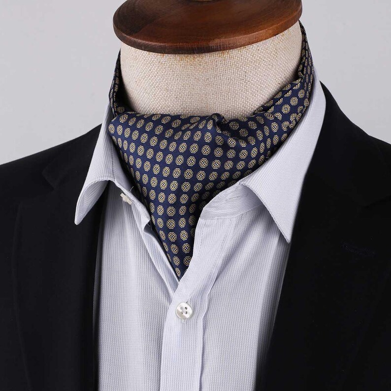Navy Gold Motif Italian Silk Ascot Tie, Classic Wedding Formal Tie - Etsy