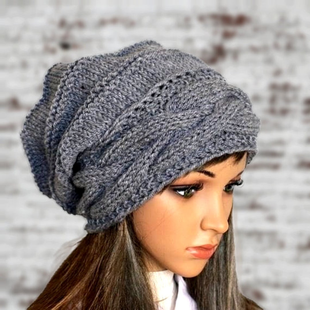 Slouchy Beanie, Chunky Beanie Knitted Hat Large Women Oversized Hat ...