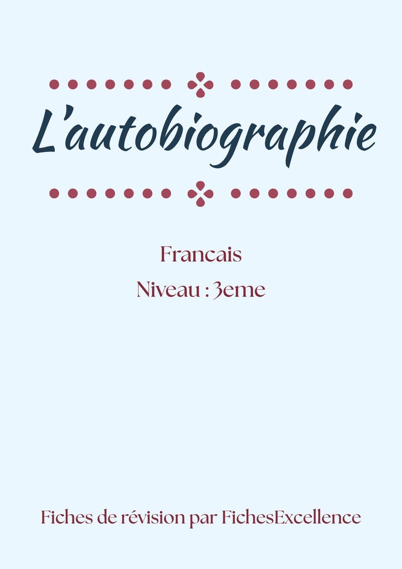 French Revision Sheet for 9th Grade – Autobiography – Printable PDF ...