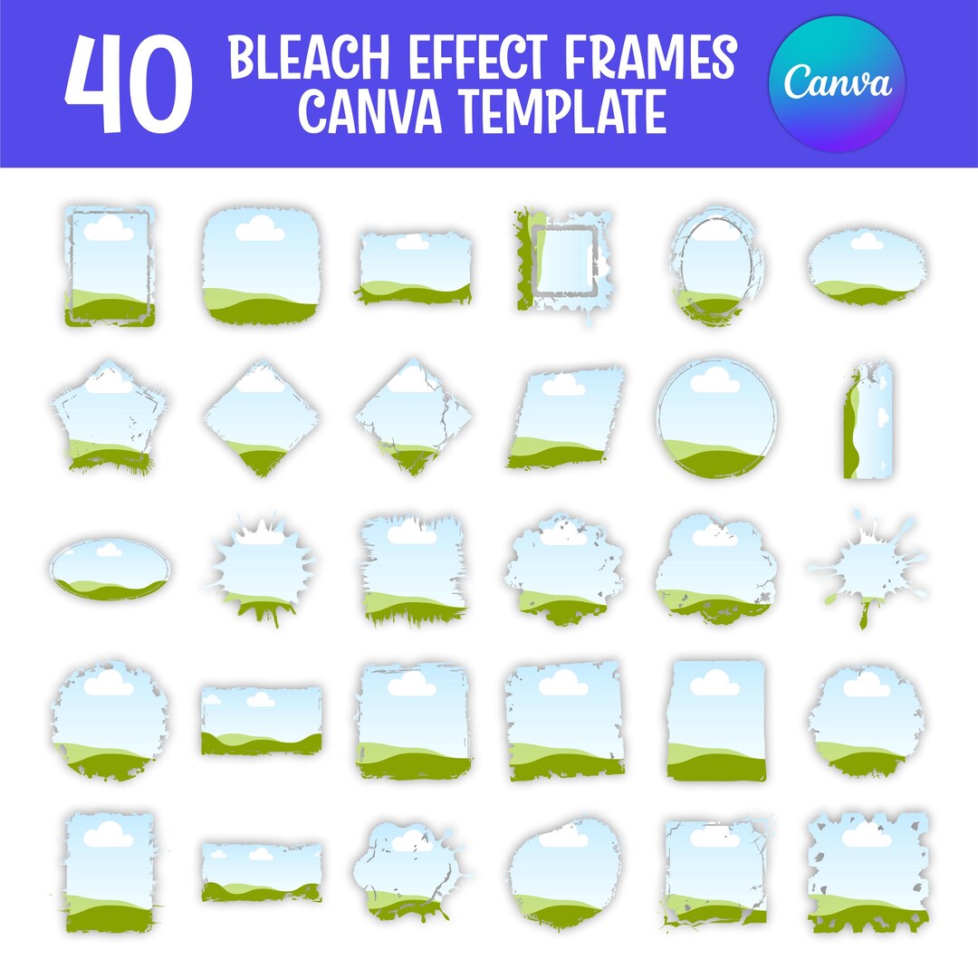 Distressed Canva Frames Bundle 40 Bleach Effect Grunge Photo Templates ...