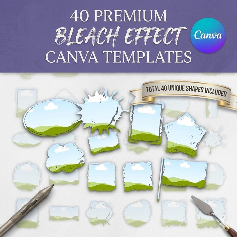 Distressed Canva Frames Bundle 40 Bleach Effect Grunge Photo Templates ...