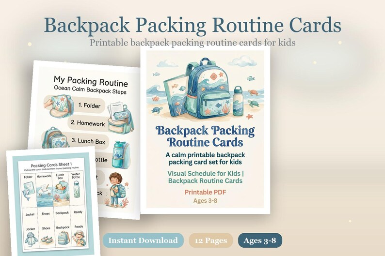 Backpack Packing Routine Cards | Visual Routine Chart for Kids ...