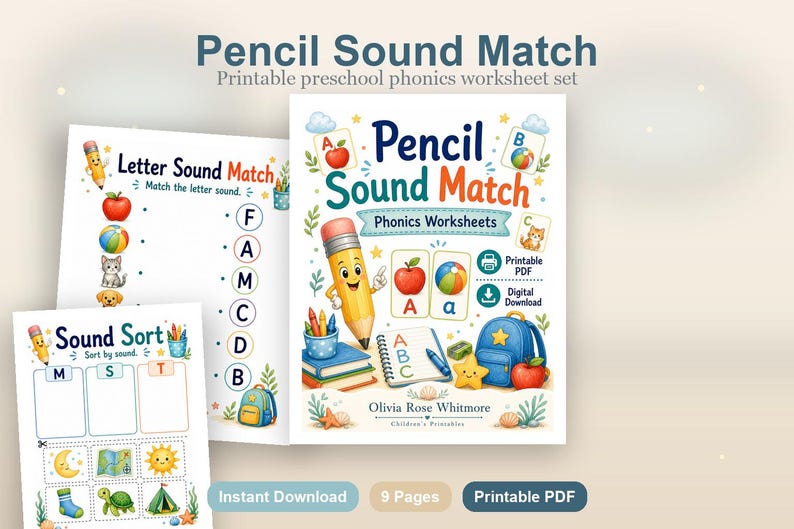 Pencil Sound Match | Phonics Worksheets | Printable PDF | Digital ...