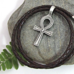 Ankh Cross Necklace on Custom Leather Cord, Egyptian Ankh Jewelry - Etsy