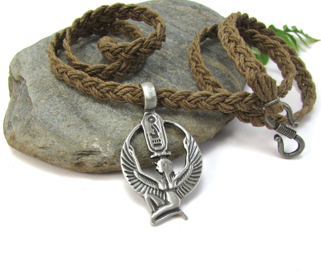 Winged Egyptian Goddess Pendant With Custom Hemp Cord Necklace, Earth ...
