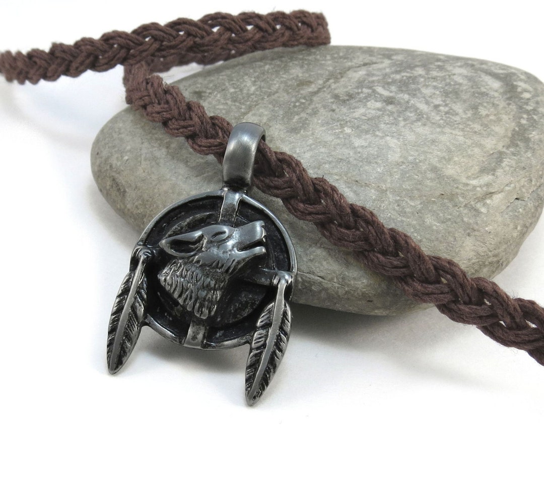 Howling Wolf Necklace, Native Wolf Totem Pendant With Custom Hemp Cord ...