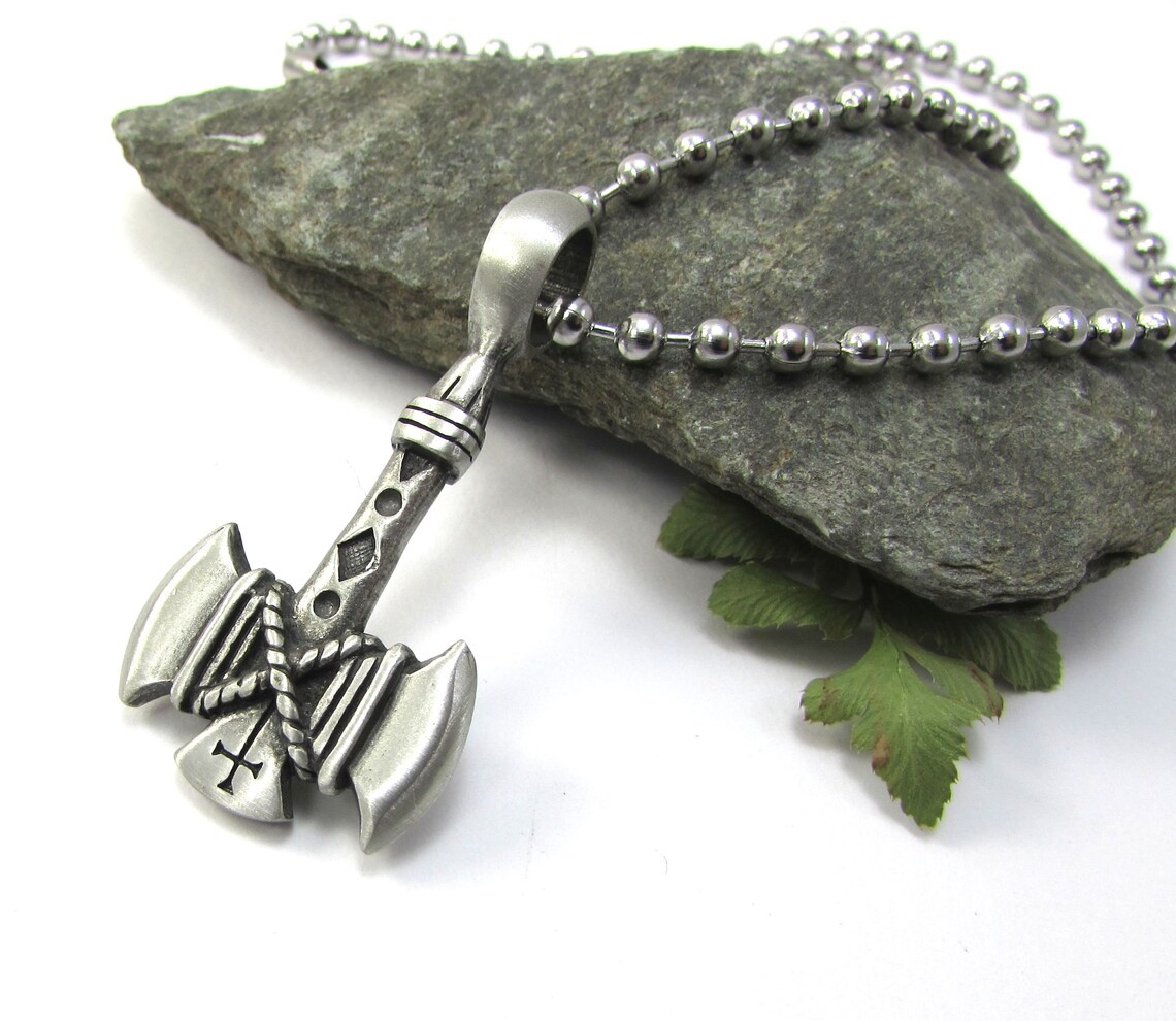 Battle Axe Necklace Mens Necklace Axe Pendant With Cross - Etsy