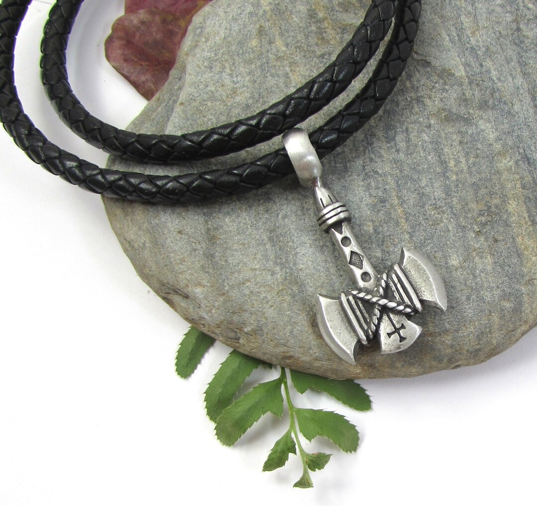 Battle Axe Necklace With Thick Leather Cord, Men's Gifts, Axe Pendant ...