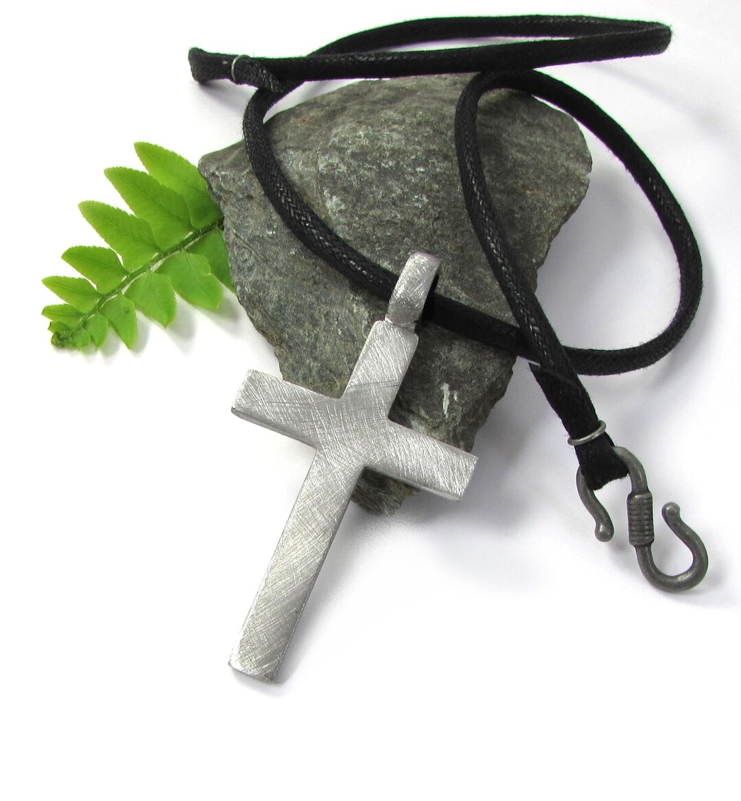 Large Men's Cross Necklace, Christian Jewelry - Rustic Cross Pendant ...