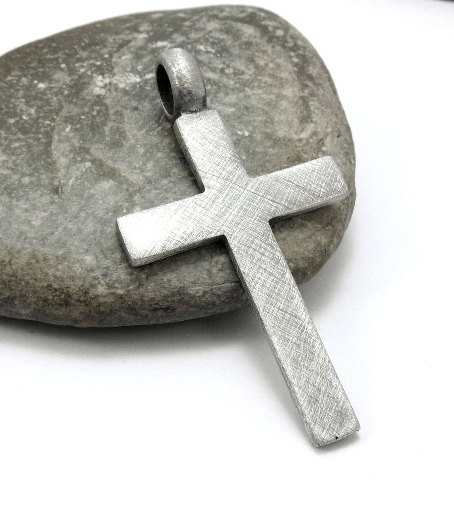 Men's Cross Necklace, Christian Jewelry Rustic Cross Pendant With Bulky ...