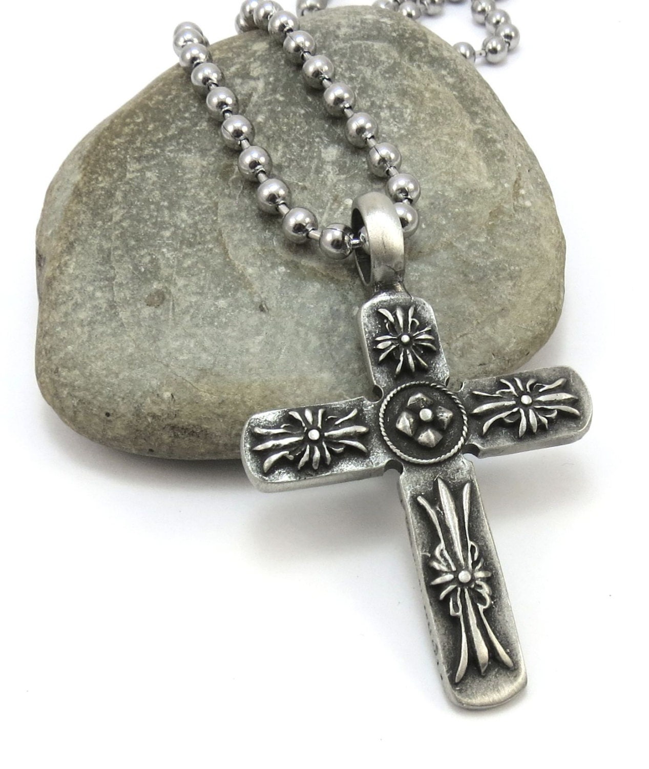 Large Cross Necklace Men's Cross Pendant With Stainless - Etsy