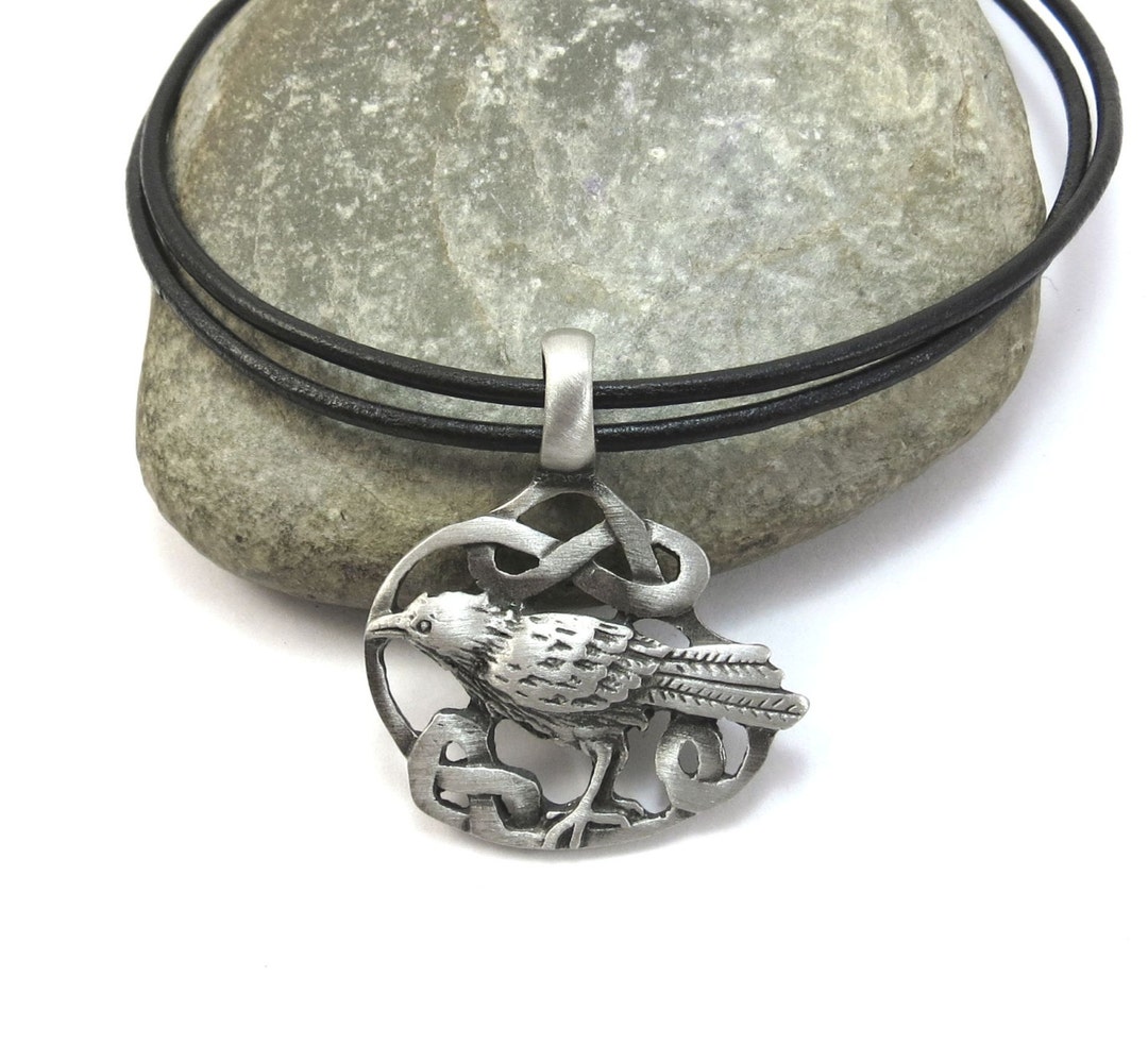 Raven Necklace, Celtic Knotwork Pendant With Odin's Raven, Leather Cord ...