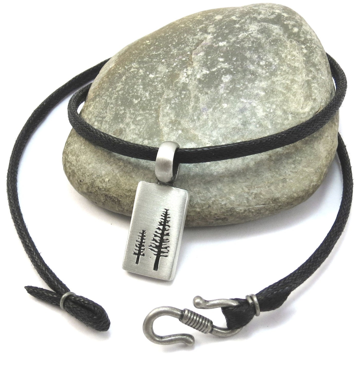 Silver Pine Tree Pendant, Fine Pewter Necklace, Vegan Cord - Etsy