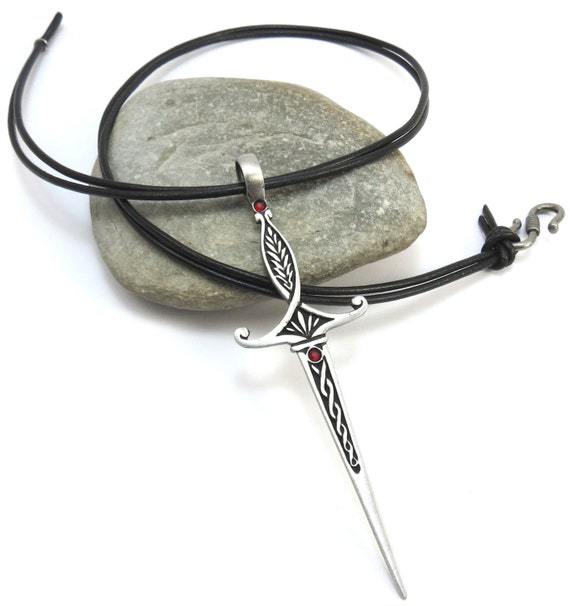 Large Celtic Knot Sword Necklace Red or Blue Elven Sword - Etsy