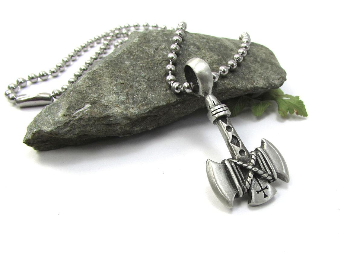 Battle Axe Necklace Mens Necklace Axe Pendant With Cross - Etsy
