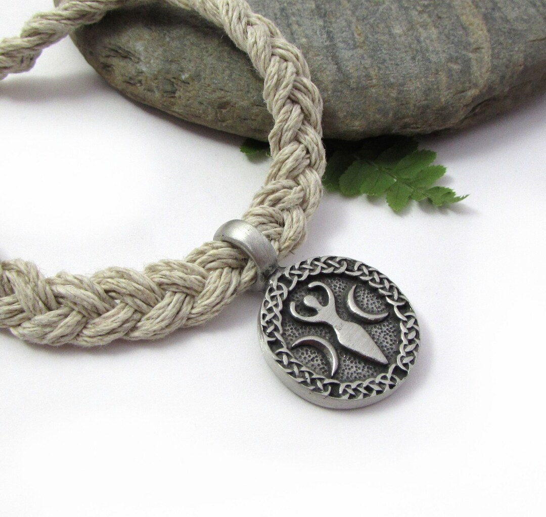 Goddess Necklace With Thick Hemp Cord, Triple Moon Goddess Pendant ...
