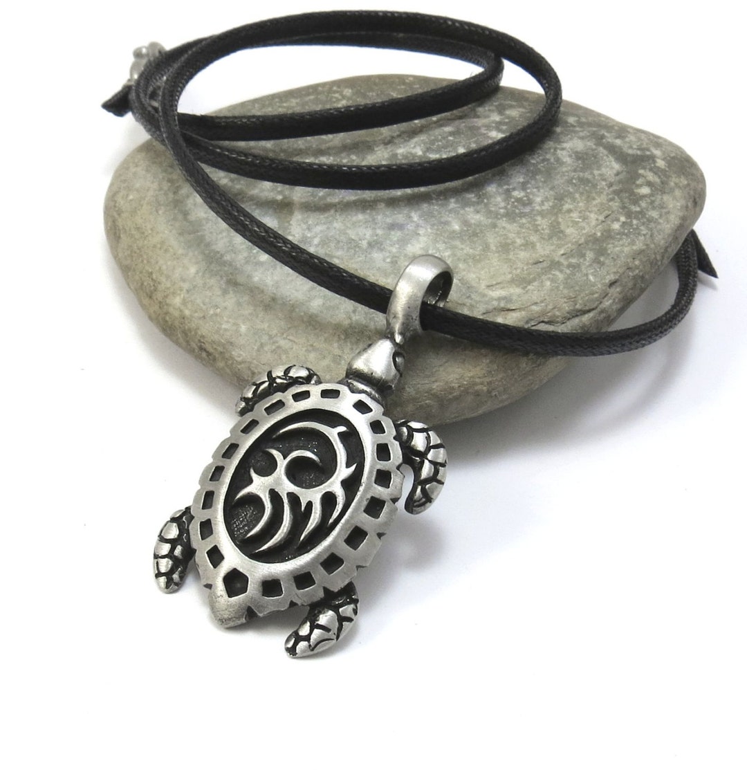 Tribal Sea Turtle Pendant Necklace, Pewter Ocean Jewelry - Etsy